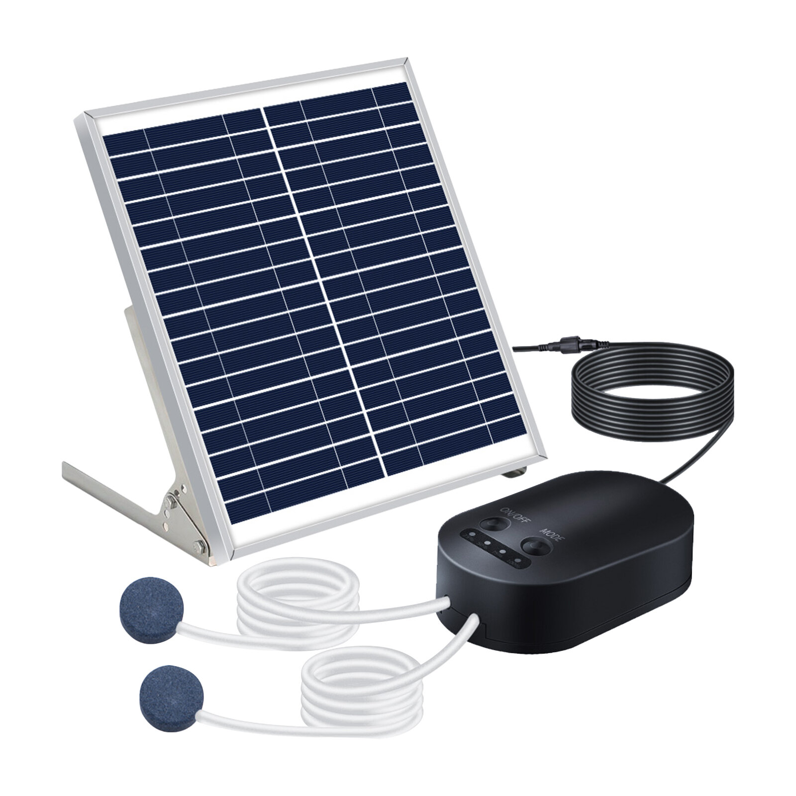 10W Солнечный насос для кислорода с трубкой, воздушным камнем, кронштейном, для аквариума, 3 регулируемых режима, для небольшого пруда, аварийной рыбалки, купель для птиц, черный цвет, ABS, алюминиевый сплав, 7.4V 4400mAh литий-ionная батарея, IP65,