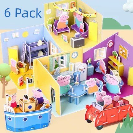 Полный набор 3D головоломок Пеппа Пиг с 6 сценами для детей 3-6 лет, обучающая игрушка DIY