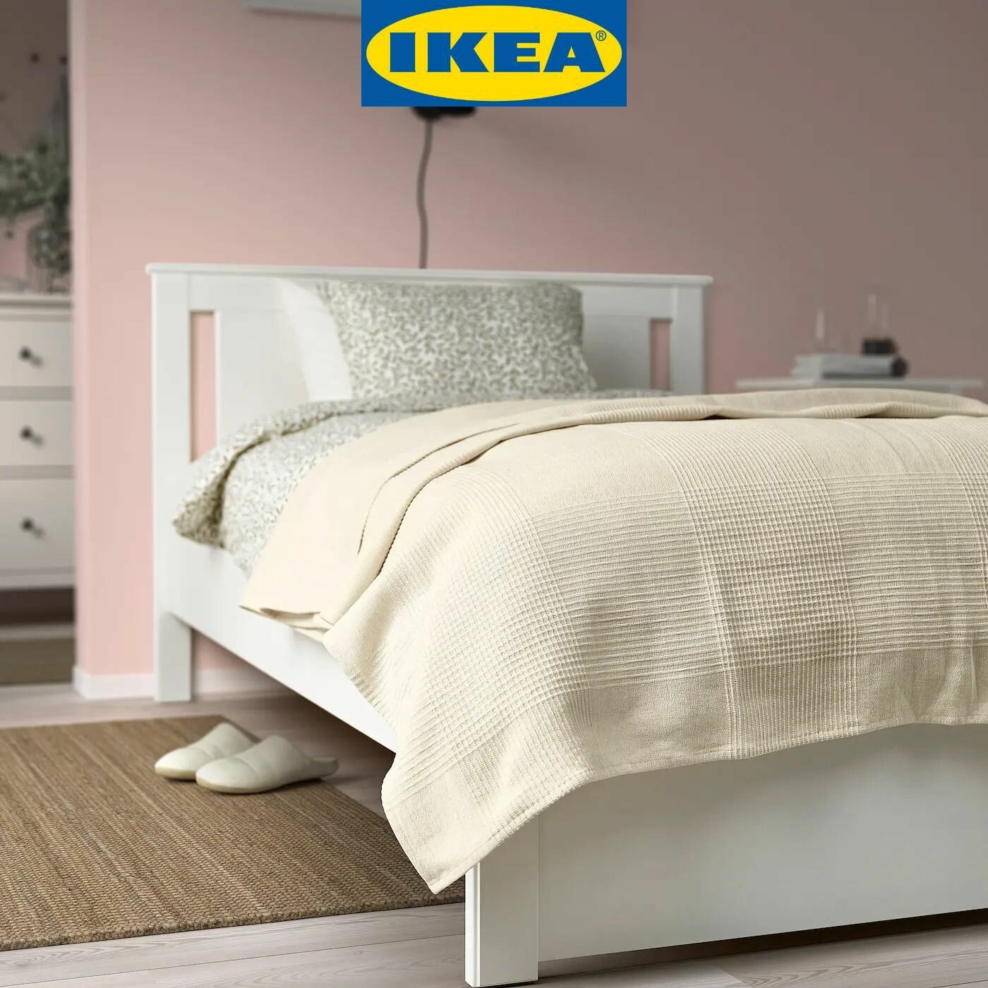 Икеа INDIRA Кровать, натуральный цвет / хлопчатобумажная ткань, 150x250 см