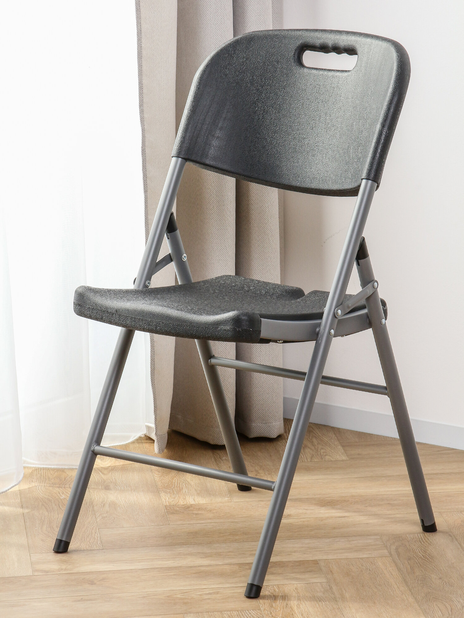 Стул складной Green Days HQ-M52-glide-black для дачи и сада, серый металлический каркас, 49х45х78 см, пластик