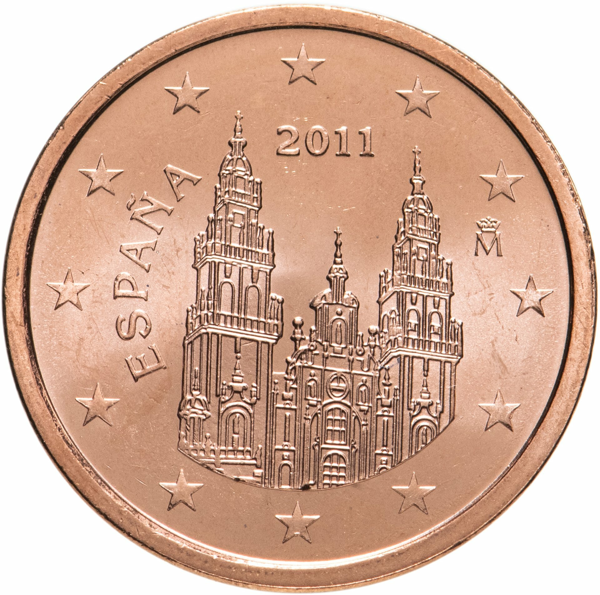 Испания 2 евроцента cents 2011, Сталь, в сохранности UNC