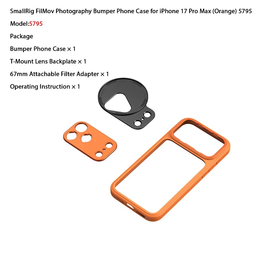 Чехол-бампер для фотосъемки SmallRig 17 Pro FilMov для iPhone 17 Pro Max, серый/оранжевый/черный с задней панелью объектива с Т-образным креплением for 17 Pro Max 5795