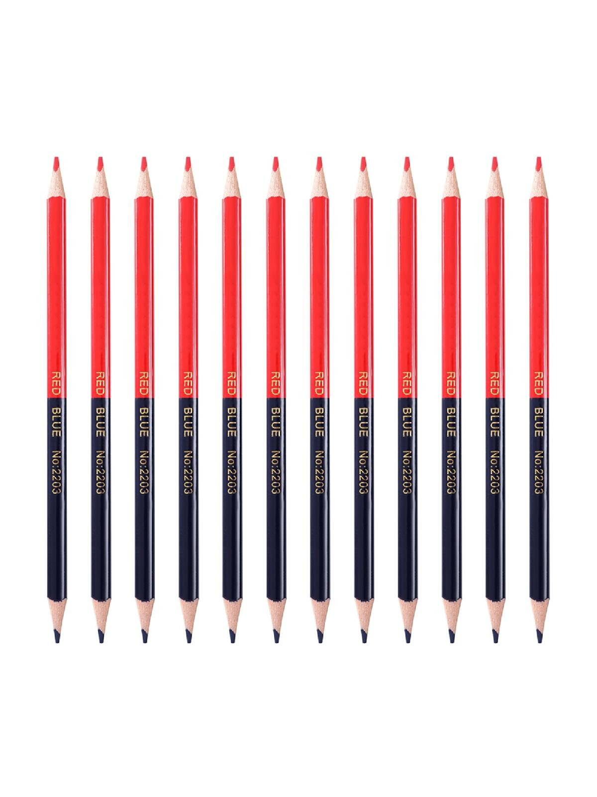 1 коробка из 12 треугольных красных и синих двуглавых карандашей