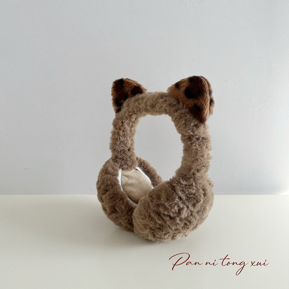 2026 Новейшие наушники с кошачьими ушками из плюша с леопардовым принтом для женщин, зимние, анти-заячий мех, теплые наушники, кофейный леопардовый принт, наушники для защиты ушей на улице