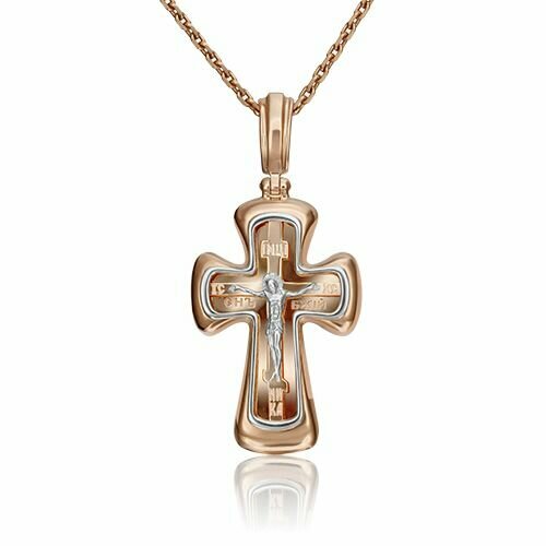 Крестик, комбинированное золото, 585 проба, родирование