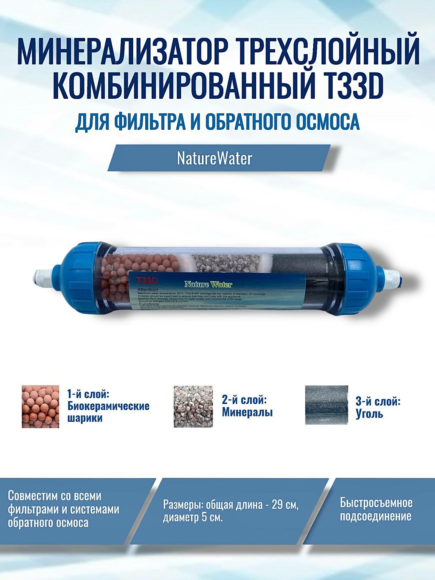 Минерализатор комбинированный Т33D для систем обратного осмоса NatureWater