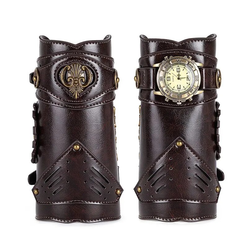 Защита запястья Steampunk Brown Leather Wrist Armor Watch Band