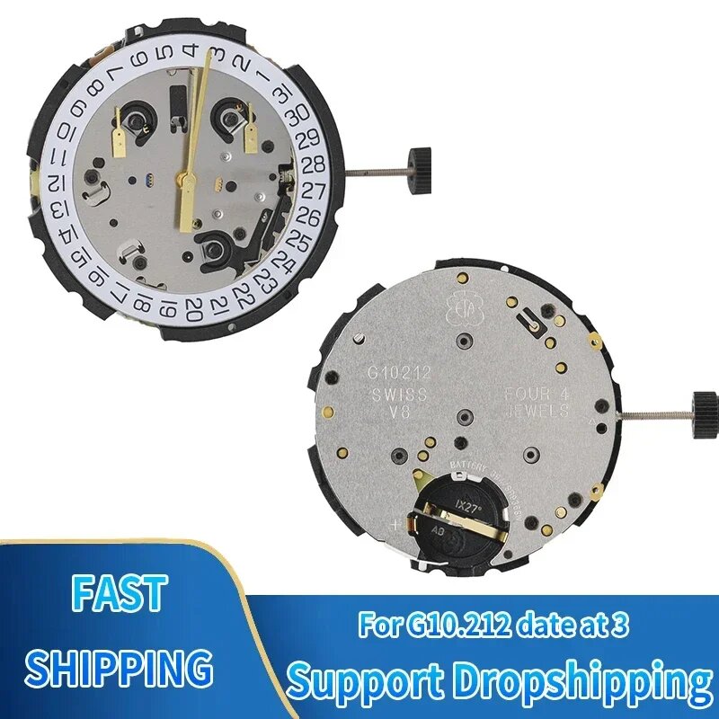 Для ETA G10.212 Кварцевый механизм для часов со стержнем, 6 контактов, дата 3, замена для швейцарских часов ETA G10.211, запасные части, аксессуары
