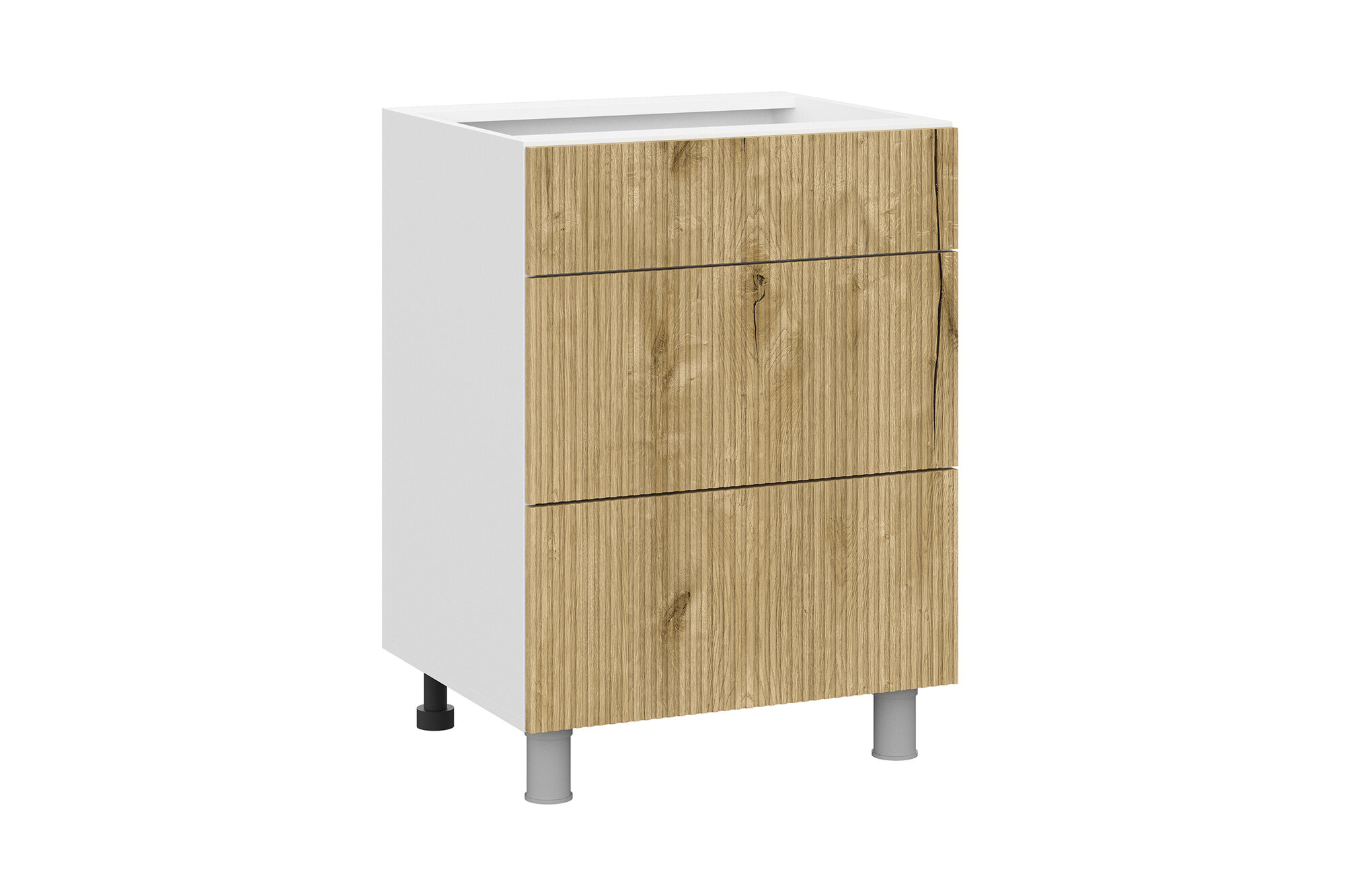 Шкаф нижний с ящиками Нонтон Ритея, 60х50х82 см, 3 ящика, белый / сердце дуба