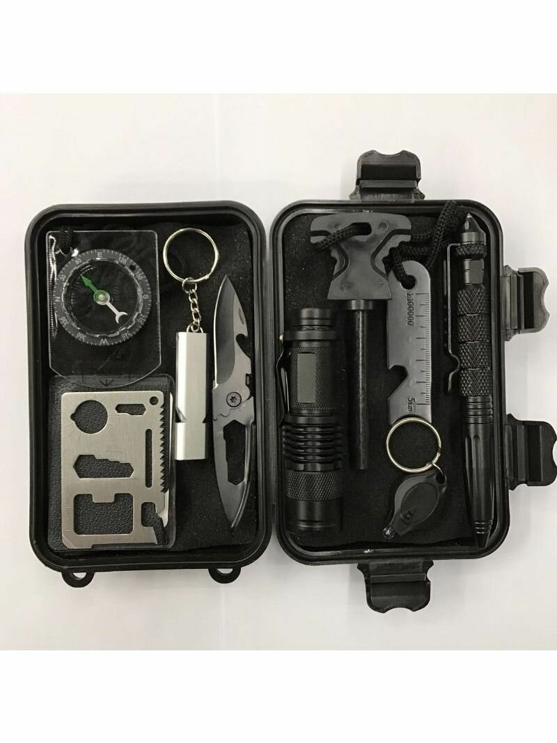 Набор для выживания 10 в 1, аварийный комплект с фонариком и огнивом, тактический для кемпинга и похода, 1 шт