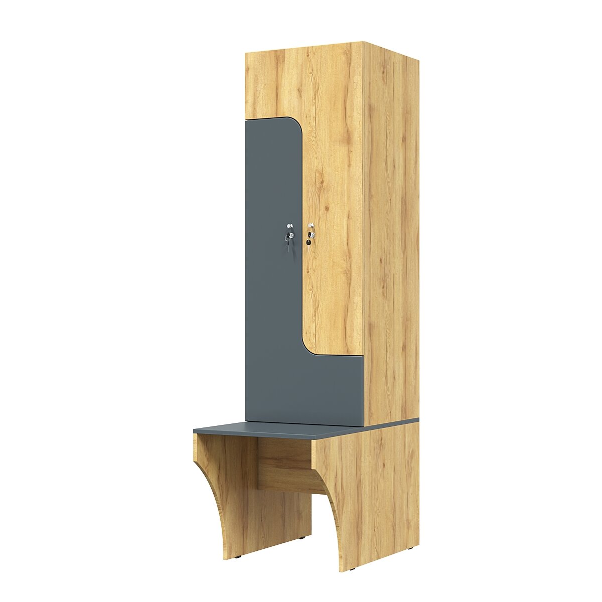 Шкаф для раздевалок "тренер" №2Б со скамейкой, Дуб Золотистый и Темно-Серый
