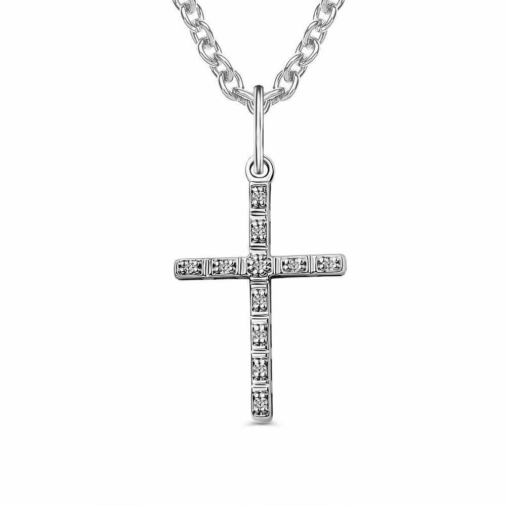 Крестик, белое золото, 585 проба, родирование, бриллиант