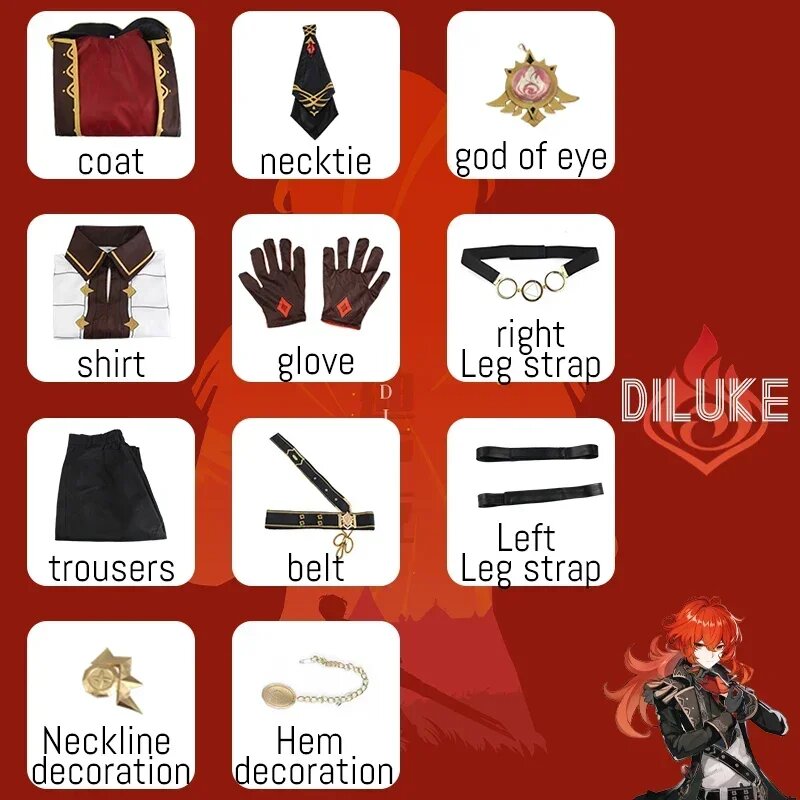 Костюм Diluc для косплея из полиэстера L, Costume