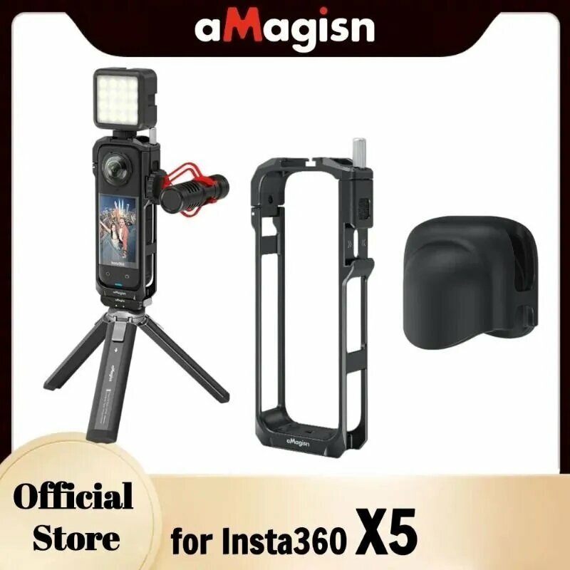 AMagisn Металлическая рамка для Insta360 X5, клетка для камеры с крышкой объектива, встроенная пена для шумоподавления для аксессуаров Insta 360 X5
