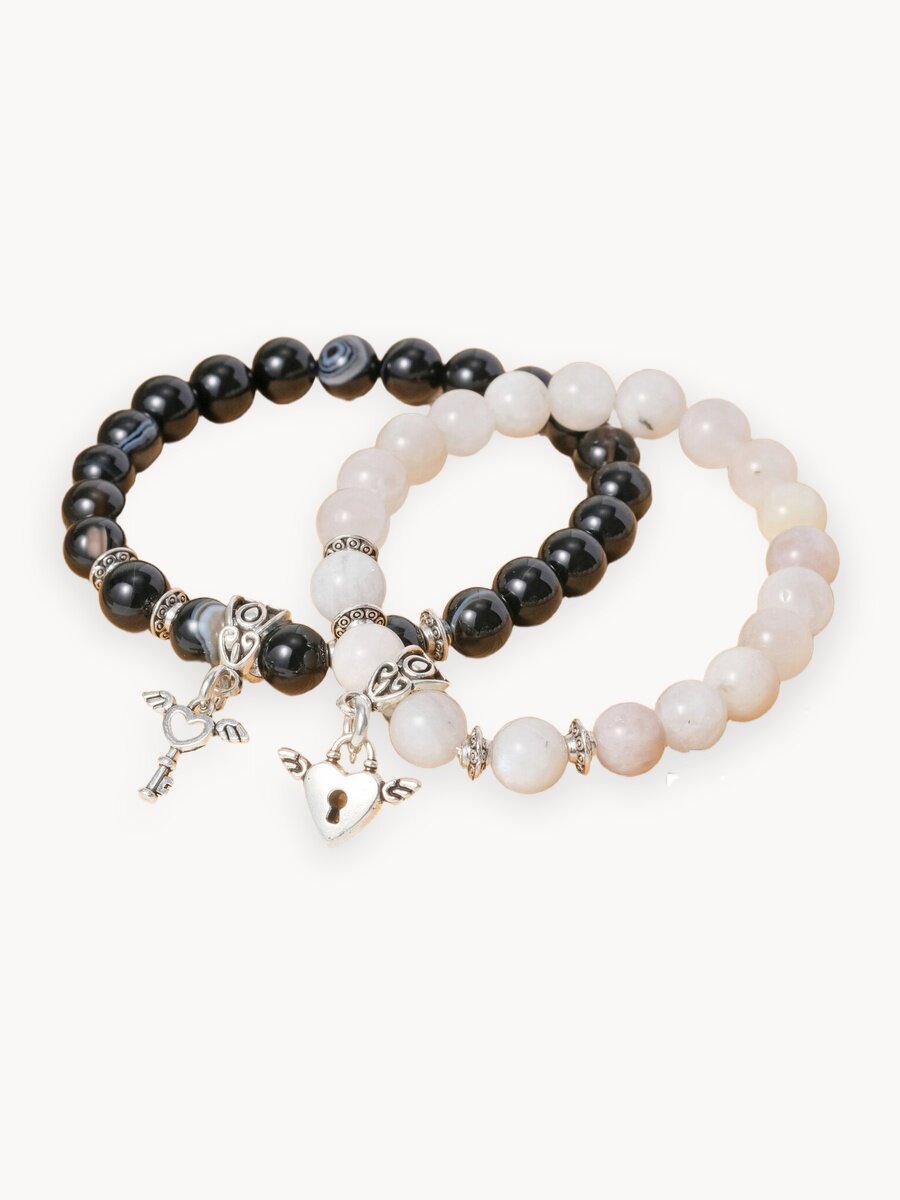 Набор браслетов, лунный камень, агат