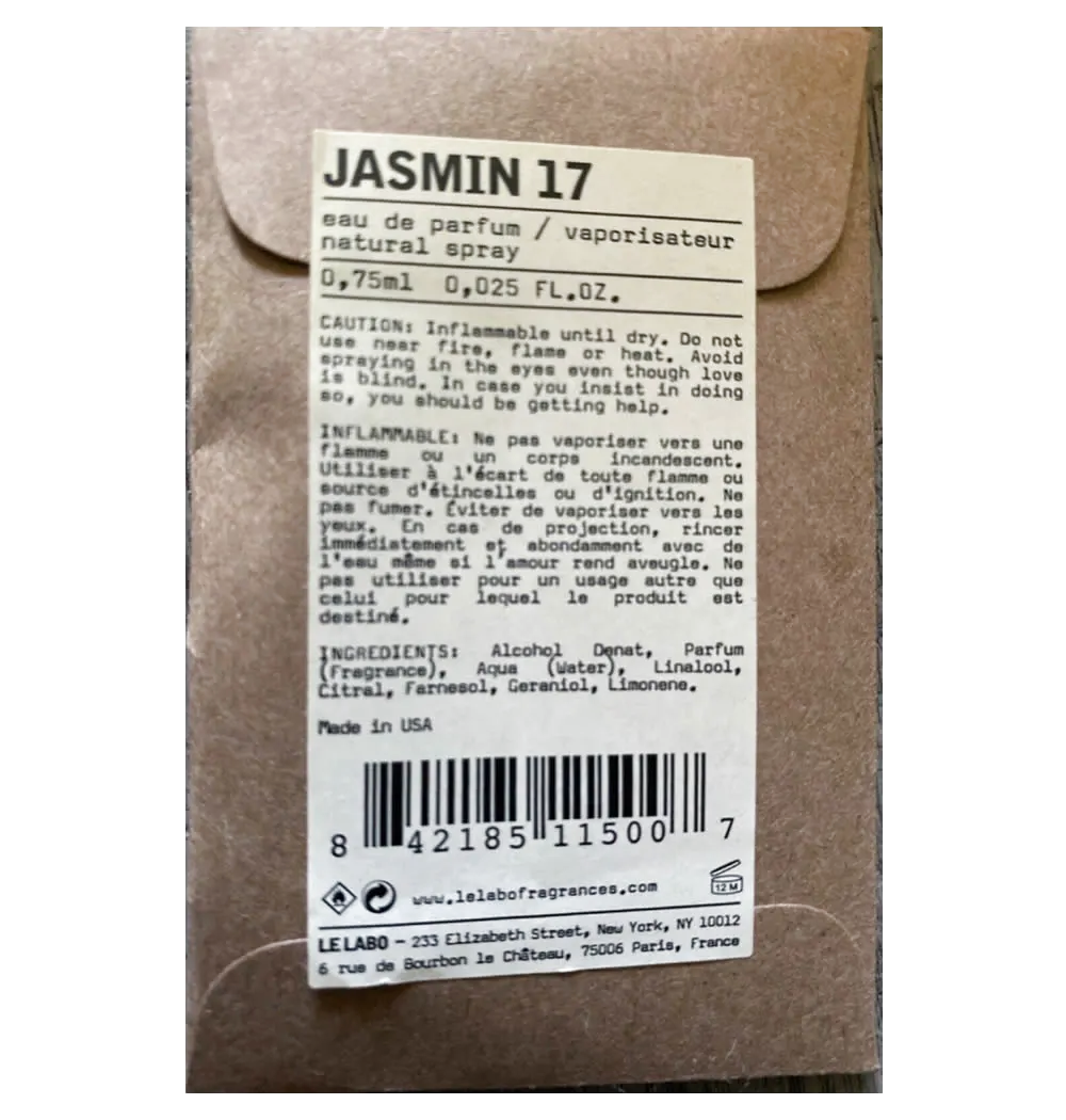 Парфюмерная вода Le Labo Jasmin 17 0.75 мл миниатюра унисекс - Ле Лабо Жасмин 17 пробник