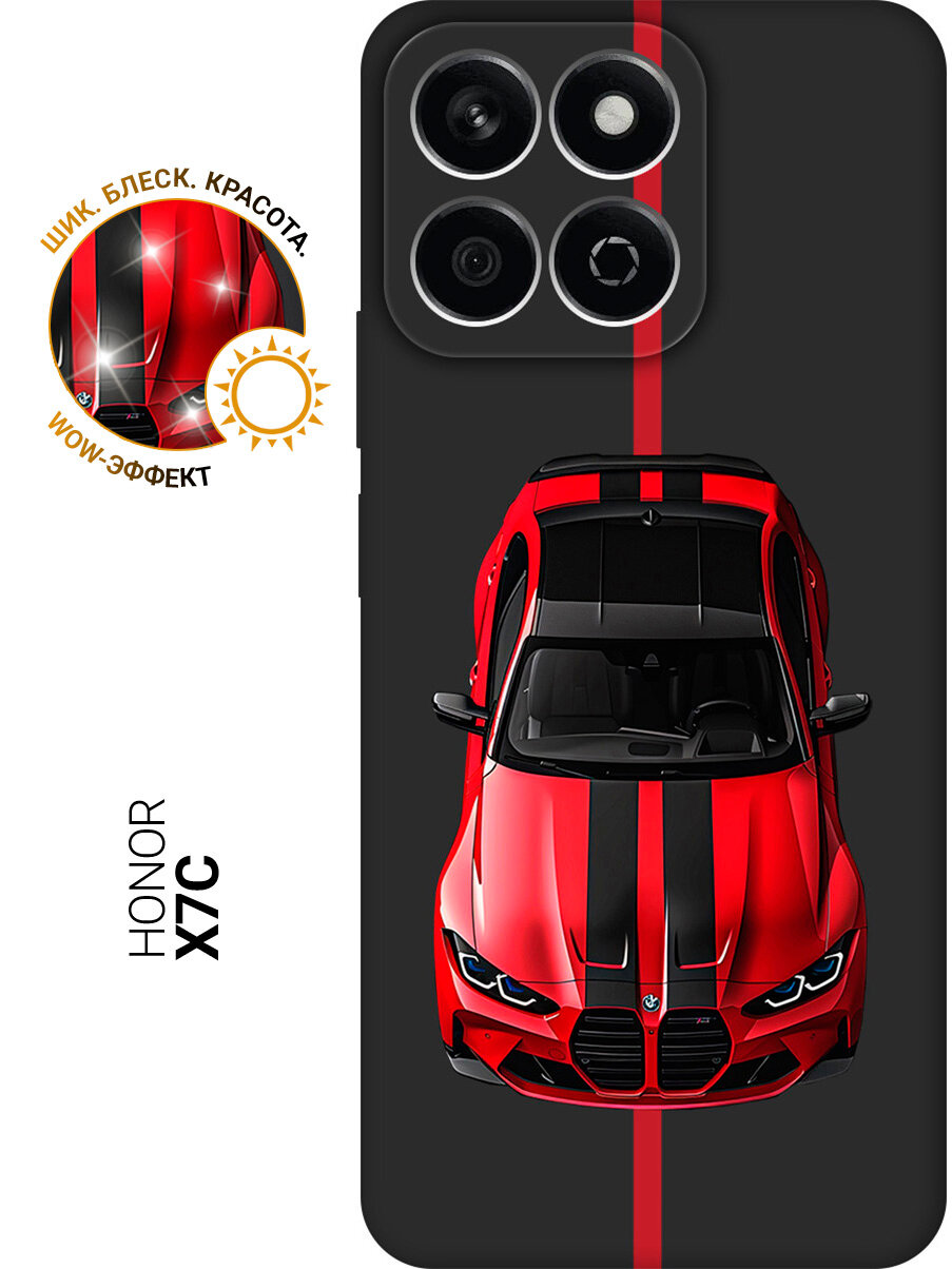 Силиконовый чехол на Honor X7C с принтом "Красный БМВ" матовый черный