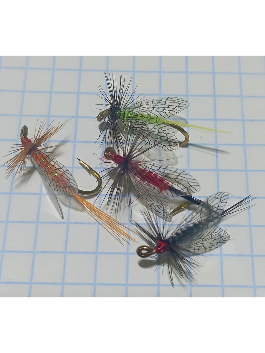 Мушка рыболовная, для хариуса и других рыб, одинарный крючок №10, красно-сиреневая, 4 шт.