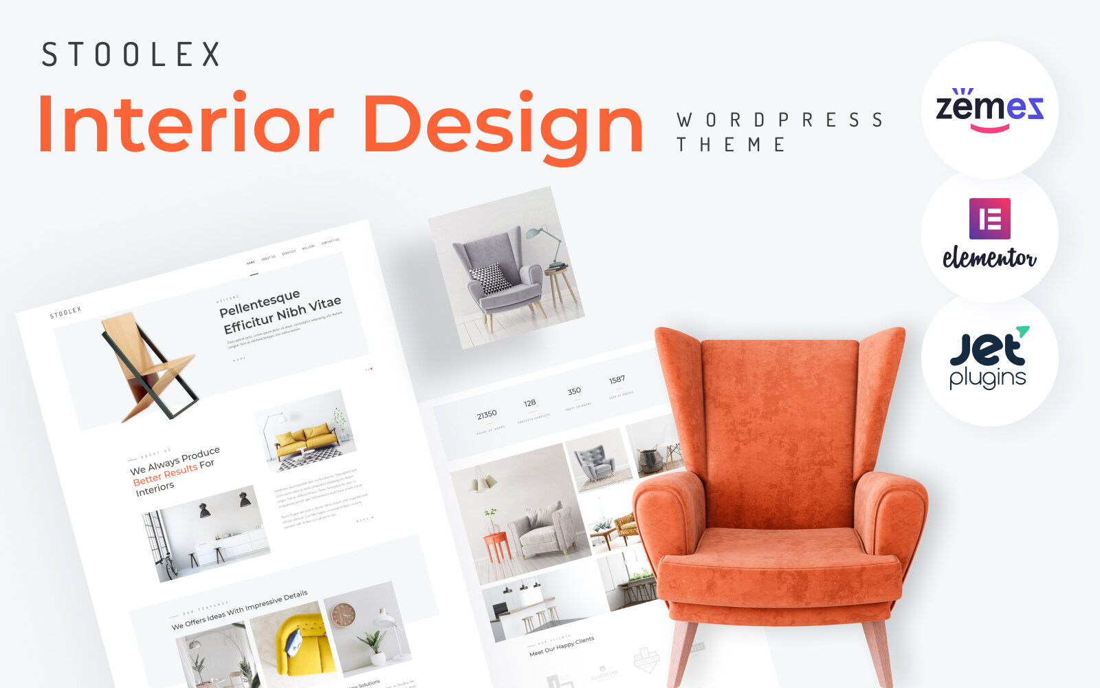 Подарочный сертификат на Шаблон для сайта Вордпресс с демоконтентом Stoolex - Interior Design Multipurpose Minimal WordPress Elementor Theme WordPress Theme