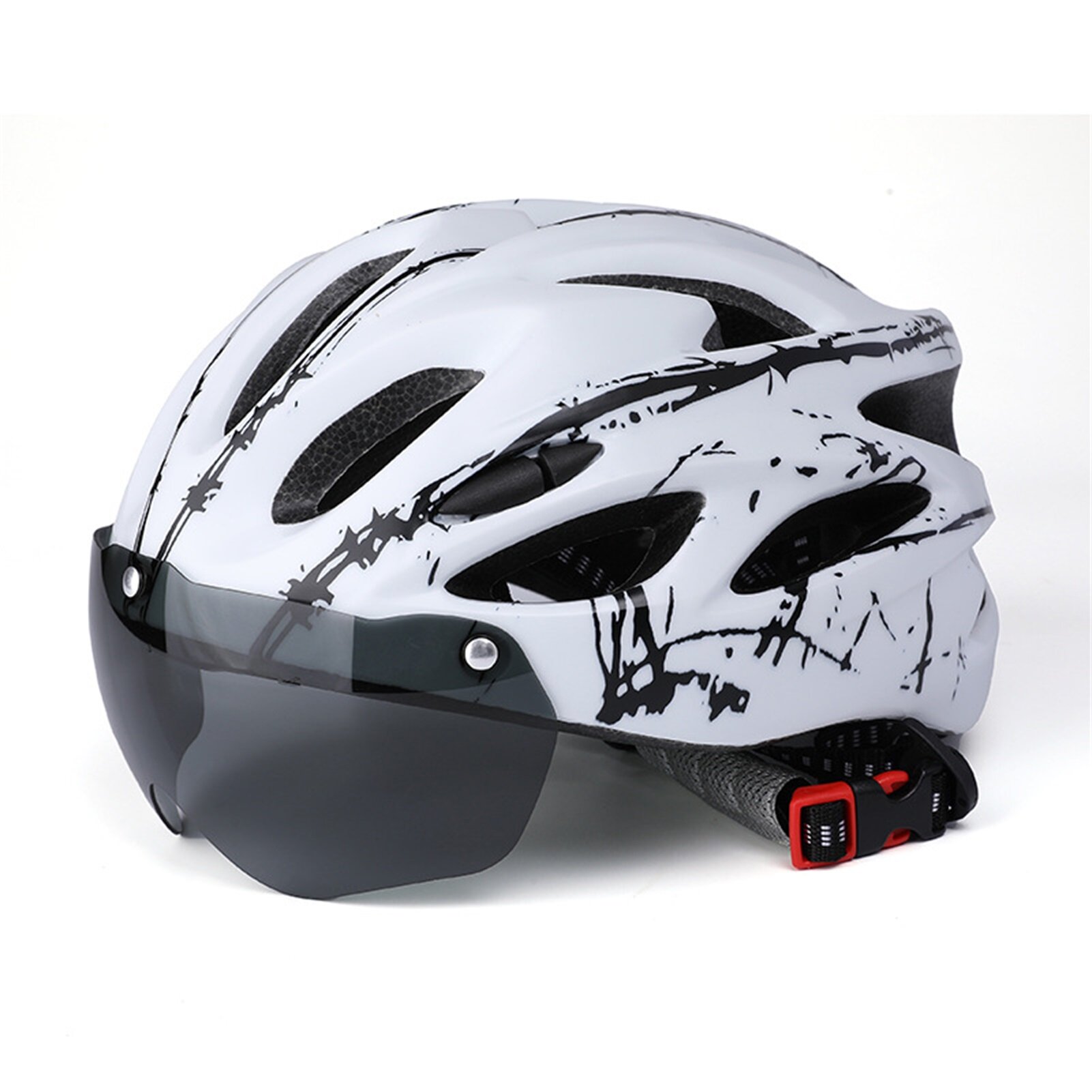 Road Bike Helmet Good Protection Safety Buckle Impact Resistance Cycling with Goggles for Race White Black