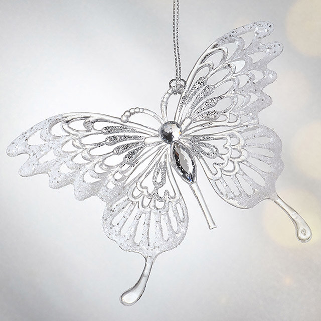 Елочная игрушка Бабочка Махаон 13 см прозрачно-серебряная, подвеска, Forest Market, 171123-1