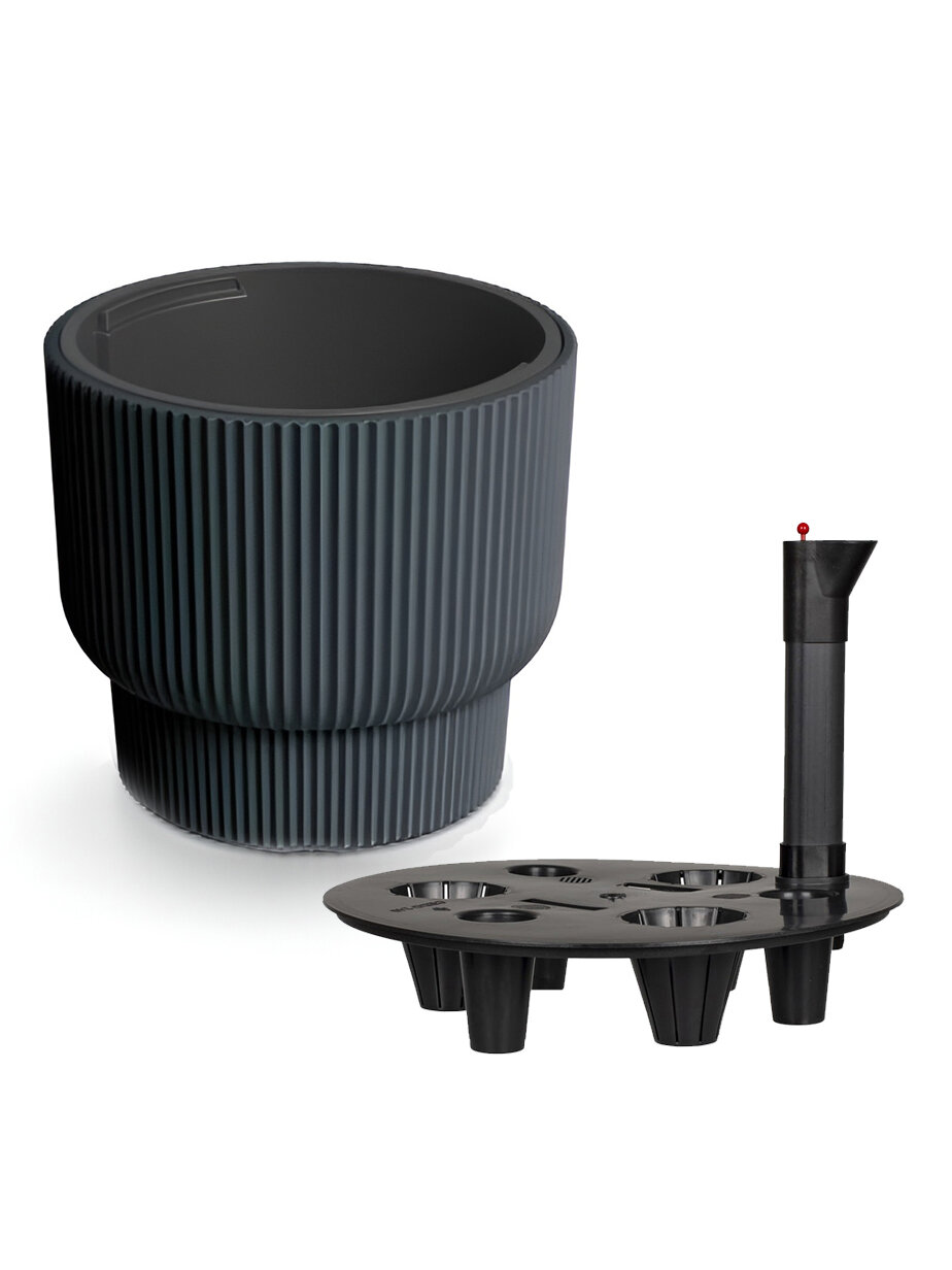 Кашпо с автополивом и вставкой для цветов Prosperplast Milly, 14 л, антрацит + система для автополива WR3