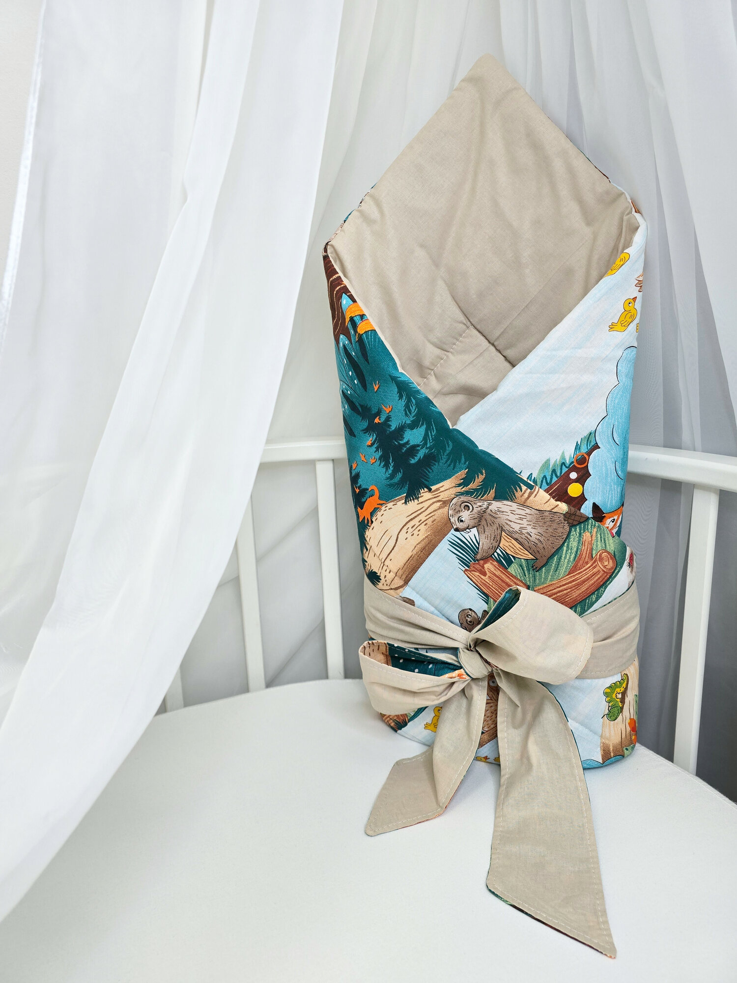 Конверт-одеяло демисезон детский на выписку с поясом 90х90 см.