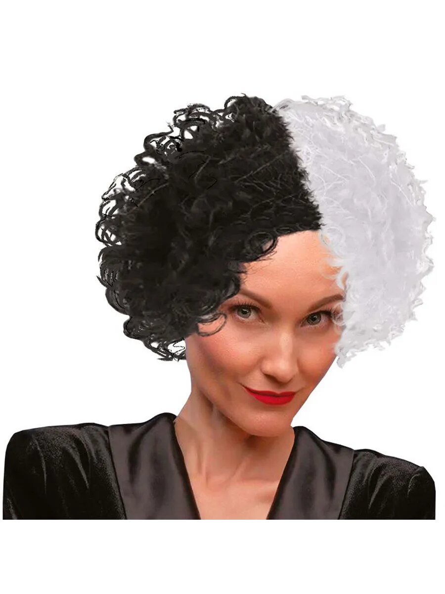 Парик "Круэлла" Афро Черно-белый / 150 г / веселуха