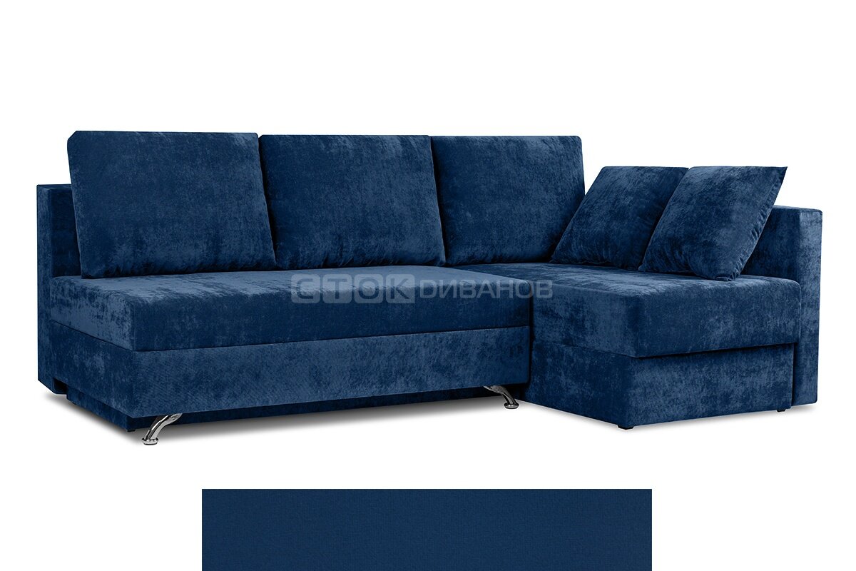 Угловой диван Сток Диванов Диксон, темно-синий велюр, 200 см, механизм еврокнижка