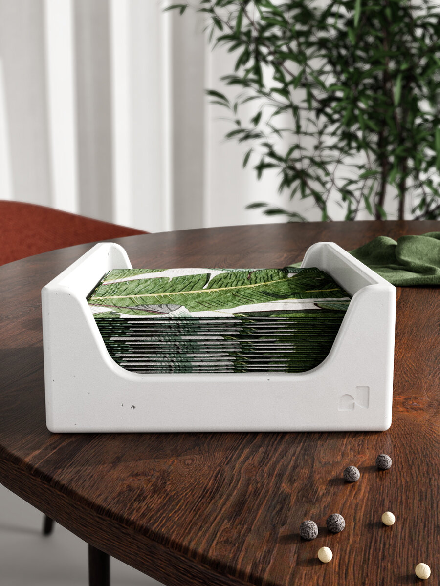 Салфетница белая квадратная, на стол для кухни, аксессуар интерьерный для сервировки Lyon белая матовая.