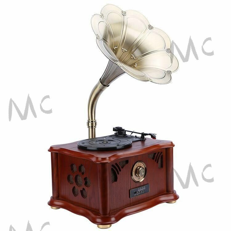 Проигрыватель виниловых пластинок, винтажный граммофон с металлической трубой, fm-радио, usb-портом и bluetooth