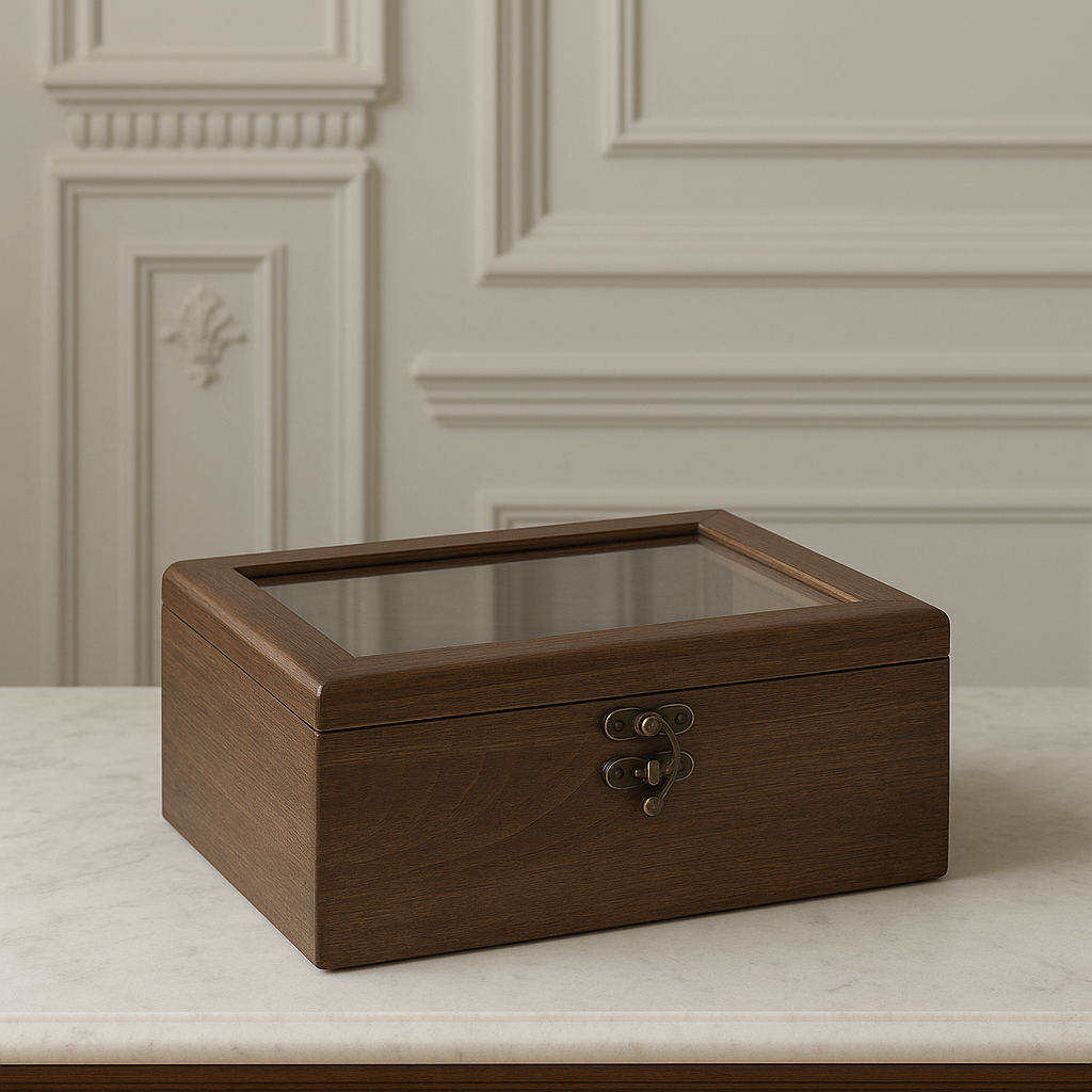 Шкатулка для декупажа и росписи 26*18*10 на 6 ячеек со стеклом тоном и лаком