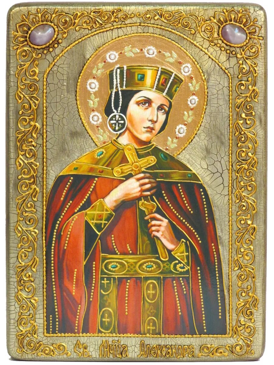 Аналойная икона Святая Александра Римская на доске из черного дуба 21х29 см