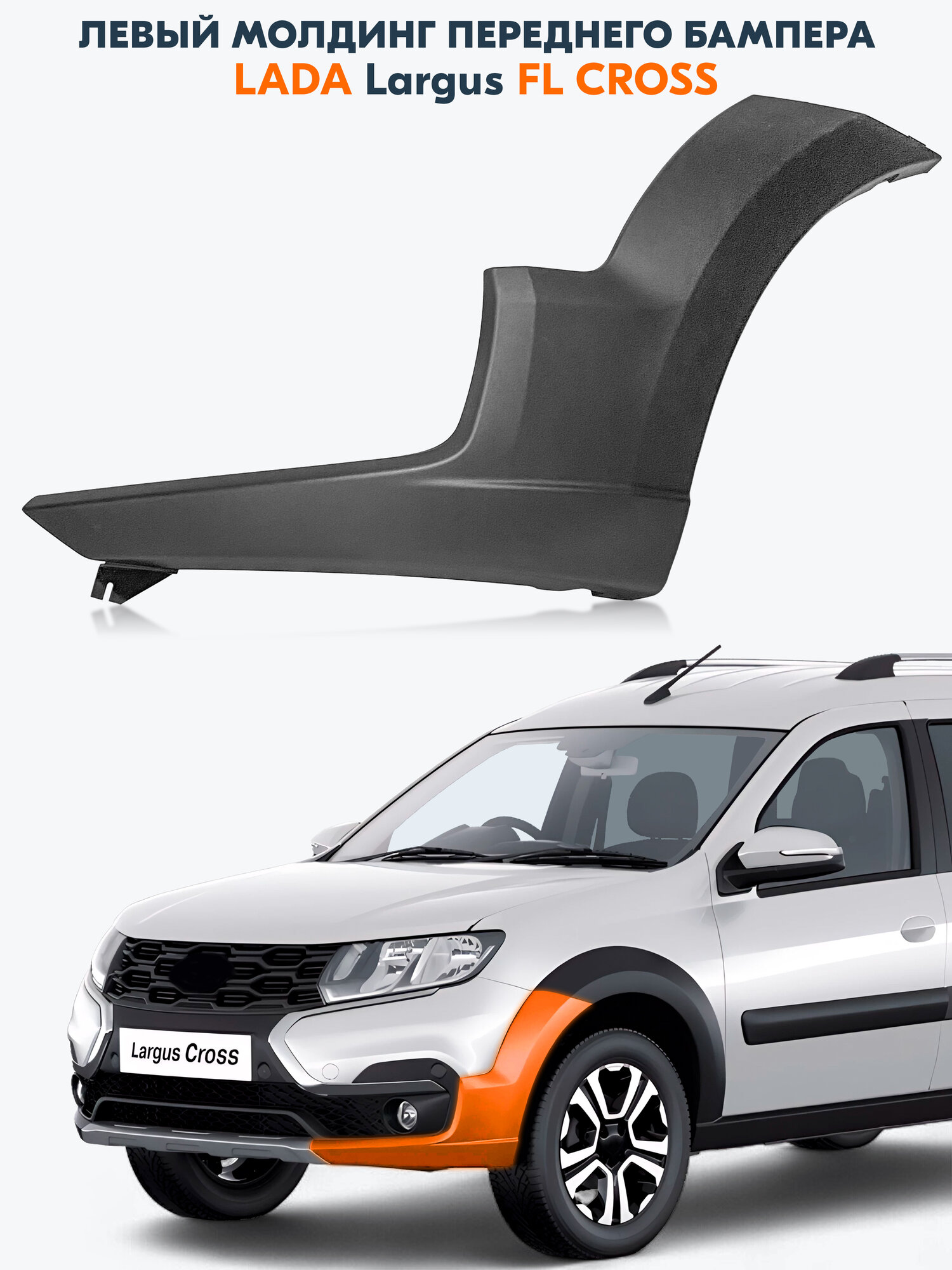 Молдинг переднего бампера для а/м Лада Ларгус Кросс ФЛ / левая