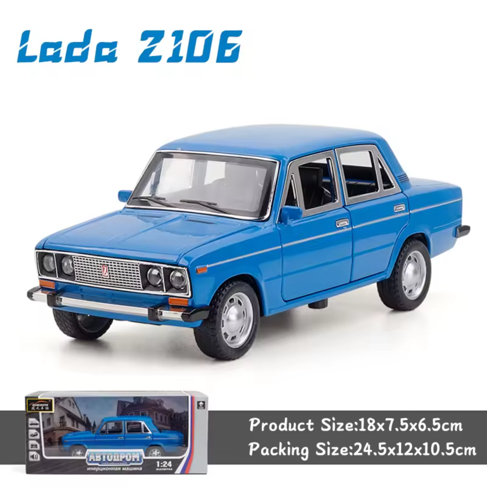 1:24 Масштабная модель Лада 2106, литая металлическая игрушечная машинка со звуком, светом и механизмом отката