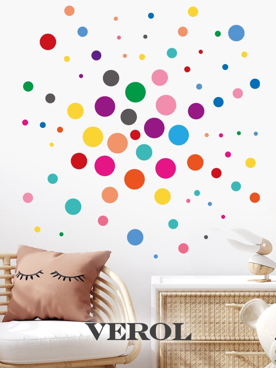 Наклейки интерьерные VEROL "Круги" разноцветные кружочки разных размеров в детскую комнату на стену