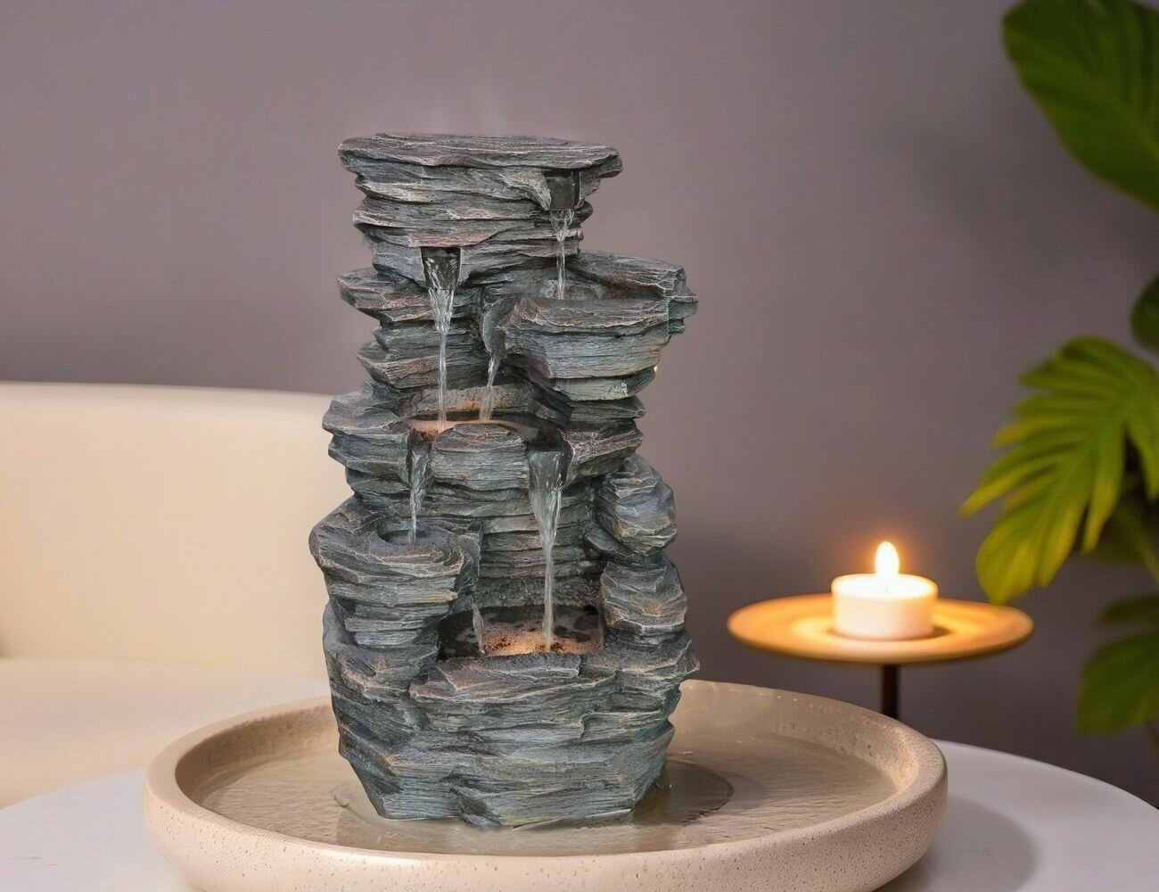 Декоративный садовый фонтан с подсветкой кунгуро, искусственный камень, 70х43 см, Winter Deco 4080307