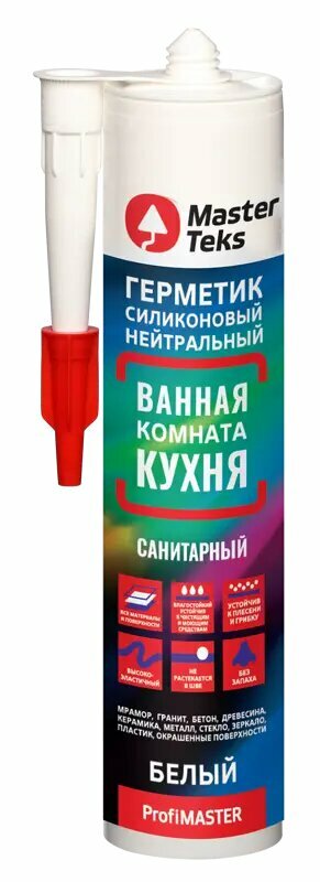 Герметик силиконовый MasterTeks для ванной комнаты и кухни нейтральный белый 280 мл