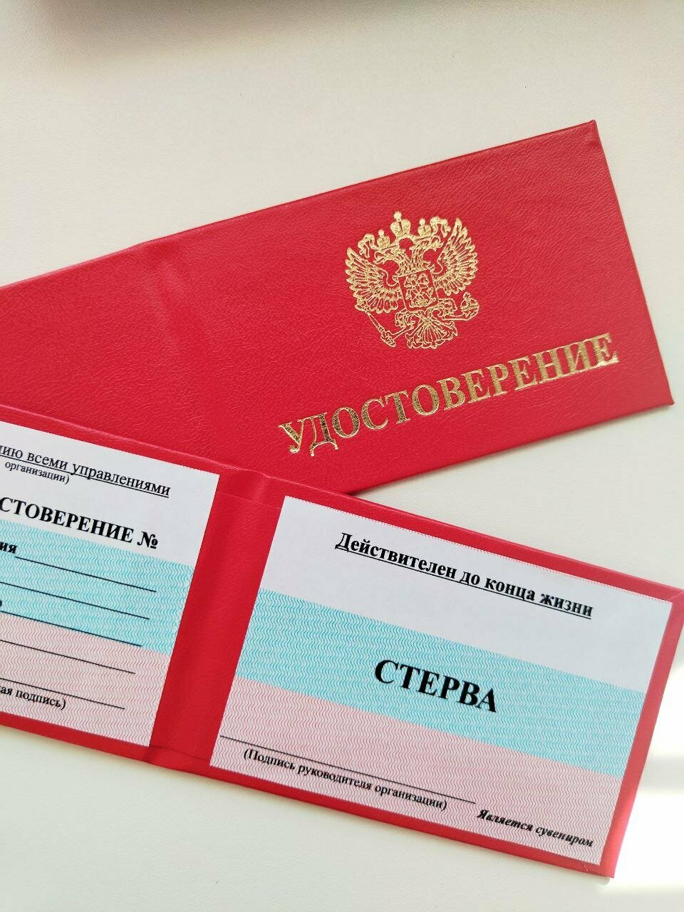 Удостоверение сувенирное ксива стерва