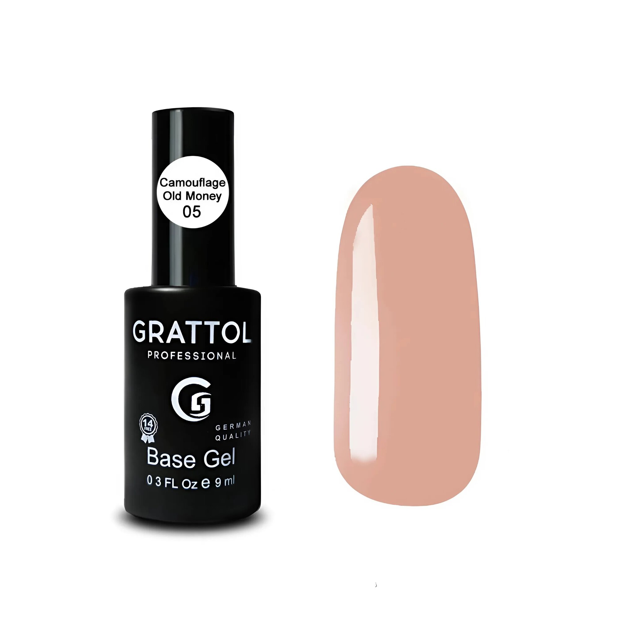 Grattol Old Money 05 - Камуфлирующая база для ногтей средней плотности, 9 мл