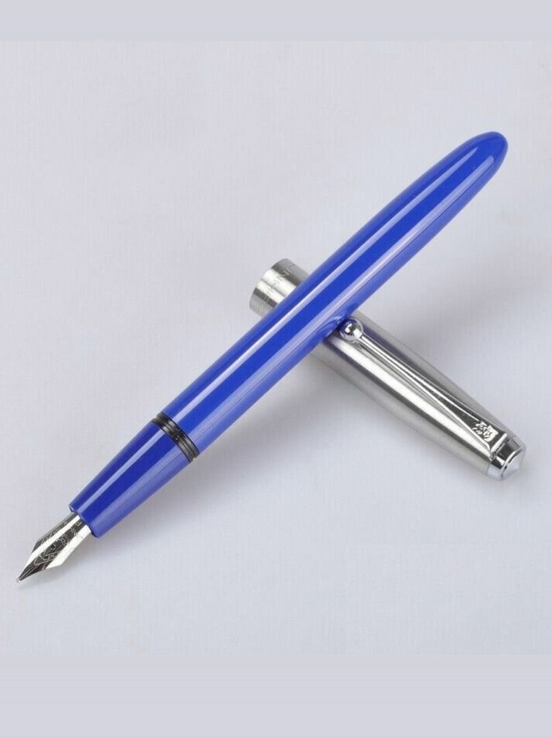 Перьевая ручка 51А, корпус пластик синий. Китай. Перо закрытое F (0.5 мм), заправка поршнем.