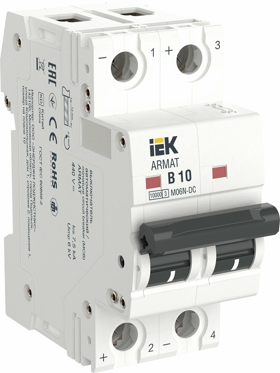 IEK ARMAT Автоматический выключатель M06N-DC 2P B 10А, AR-M06N-2-B010DC