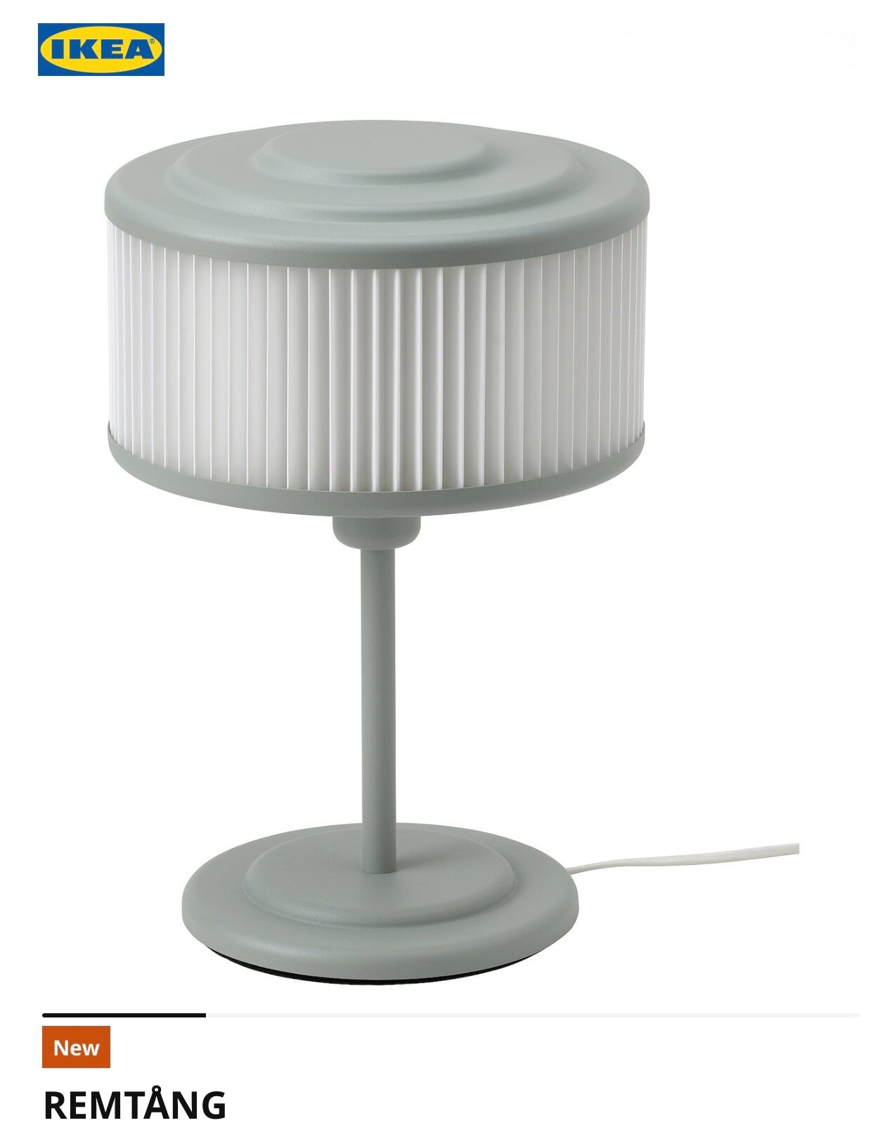 Настольная лампа REMTÅNG IKEA, серо-зеленая, 37 см, вилка евростандарт