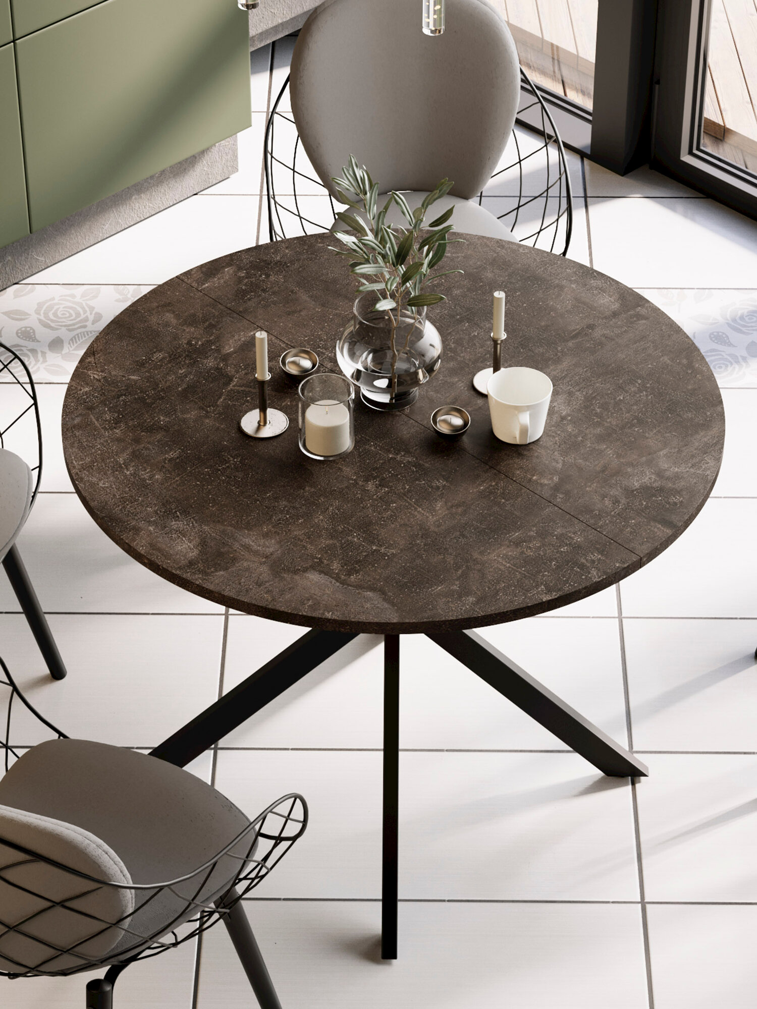 Стол кухонный раздвижной Мэдисон 100х100 см. Круглый, Круглый, черный муар