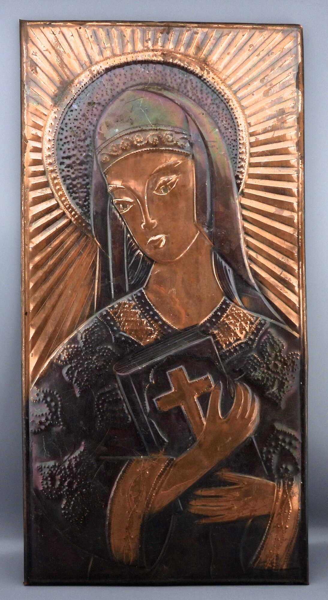 Панно настенное "Богородица" латунь чеканка СССР 27х54 см