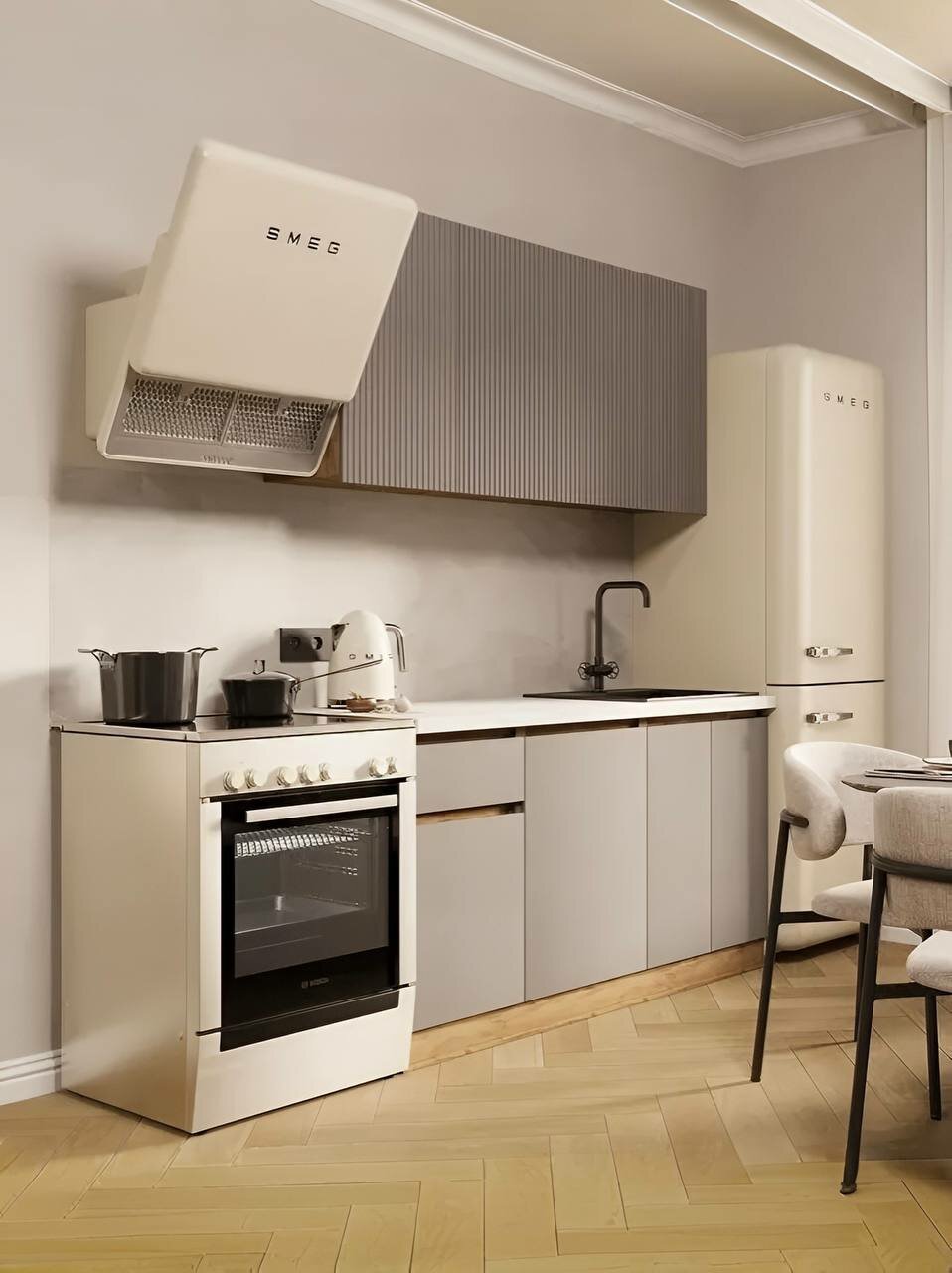 Кухонный гарнитур Ника МДФ 1,5м коричневый софт/бежевый софт со столешницей