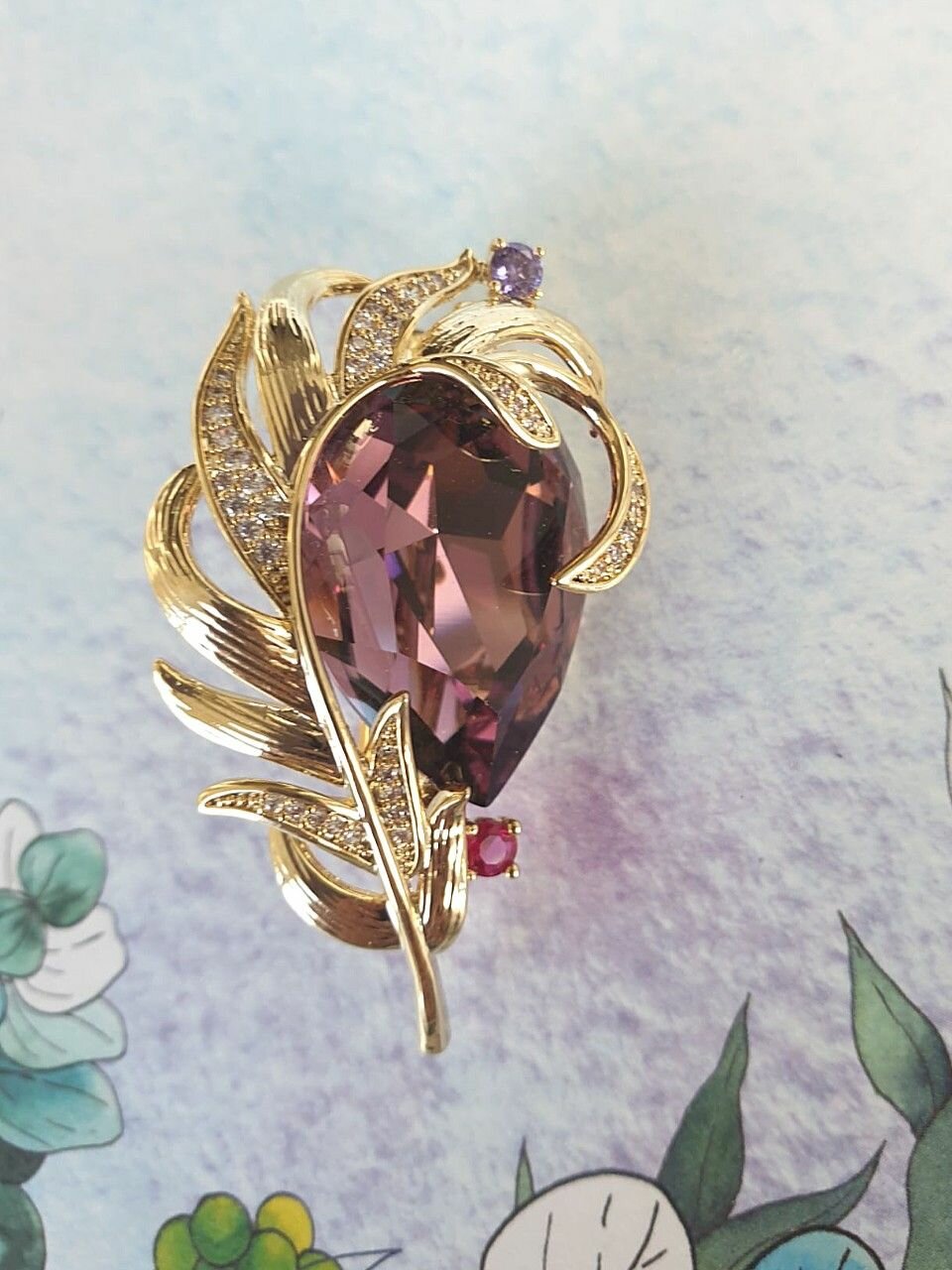 Брошь, фианит, стразы