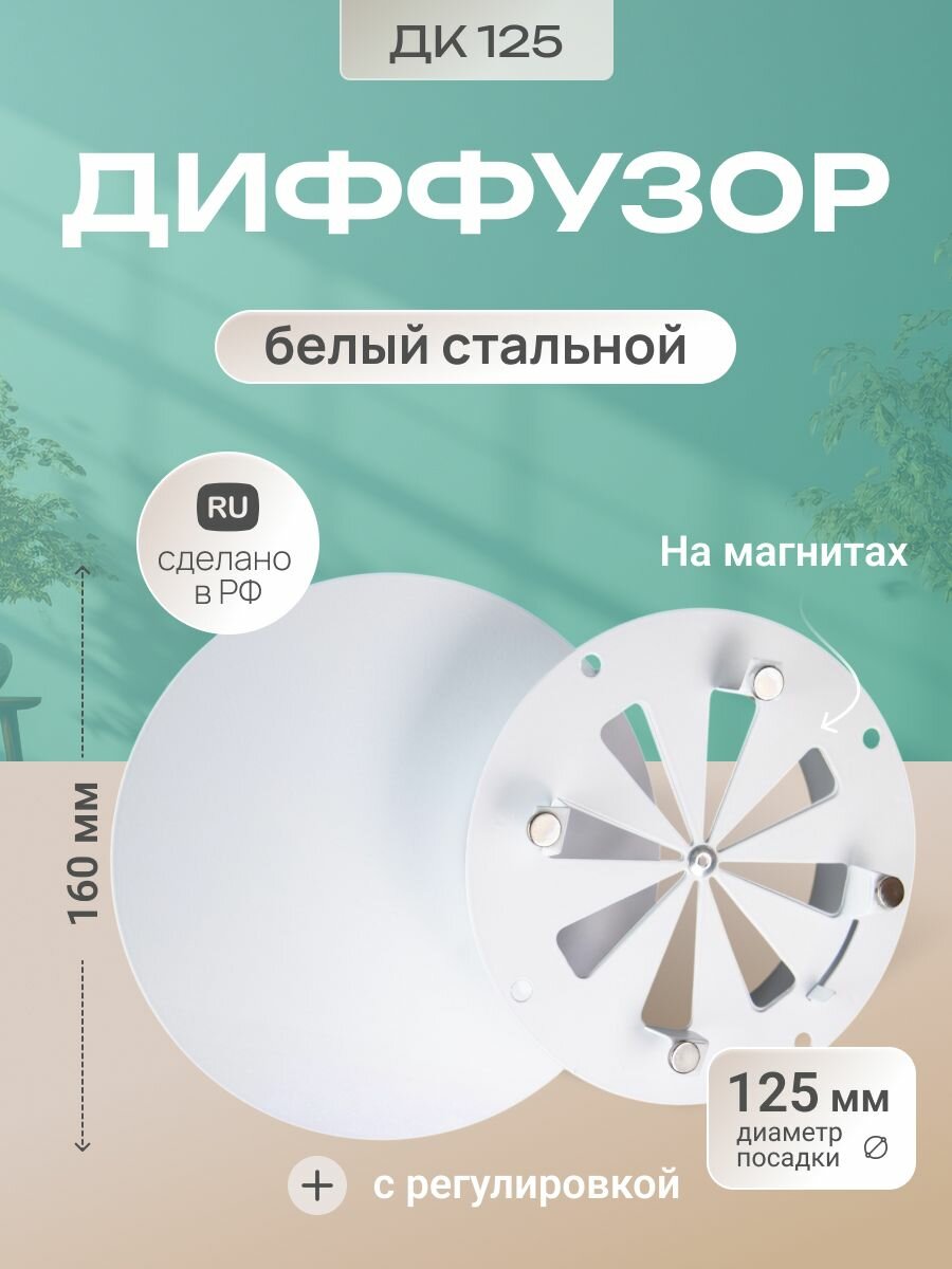 Вентиляционная решетка на магнитах (диффузор с регулировкой) 125x125 мм. (ДК125 белая), металлическая, производитель Родфер