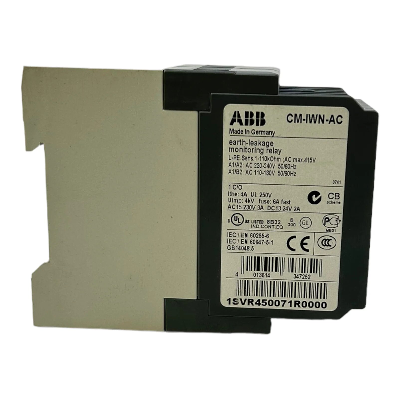 Реле контроля сопротивления изоляции ABB CM-IWN-AC 1SVR450071R0000 220-240В AC