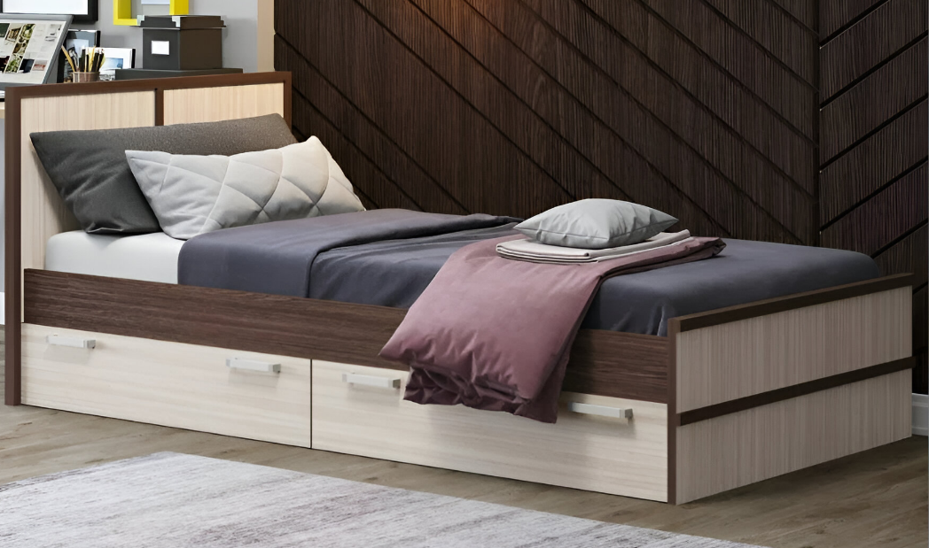 Кровать двуспальная 1,2 м с выдвижными ящиками "Карина-3" Ясень шимо светлый/Венге